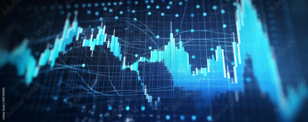 Business analysis and economic graph charts are displayed on a blue ...