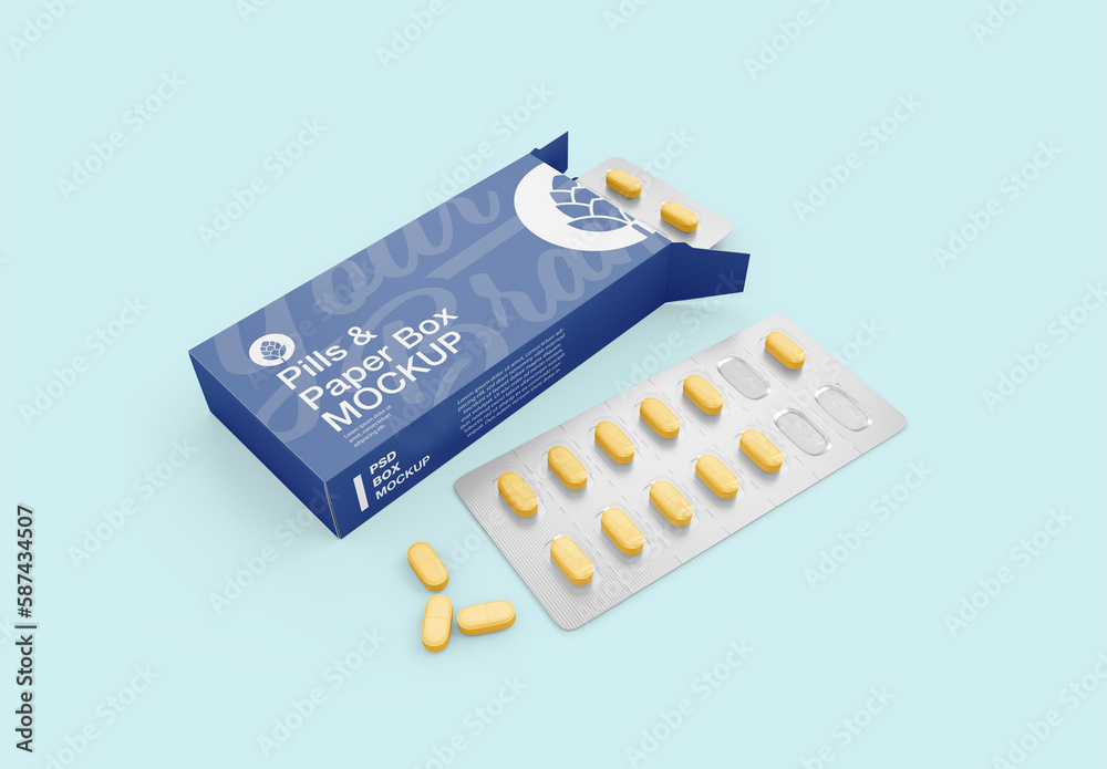 Paper Box with Pills Mockup Stock Template | Adobe Stock