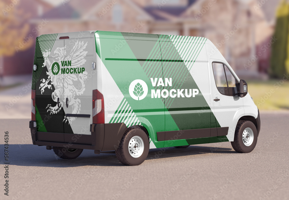 Outdoor Scene with Panel Van Mockup Stock Template | Adobe Stock