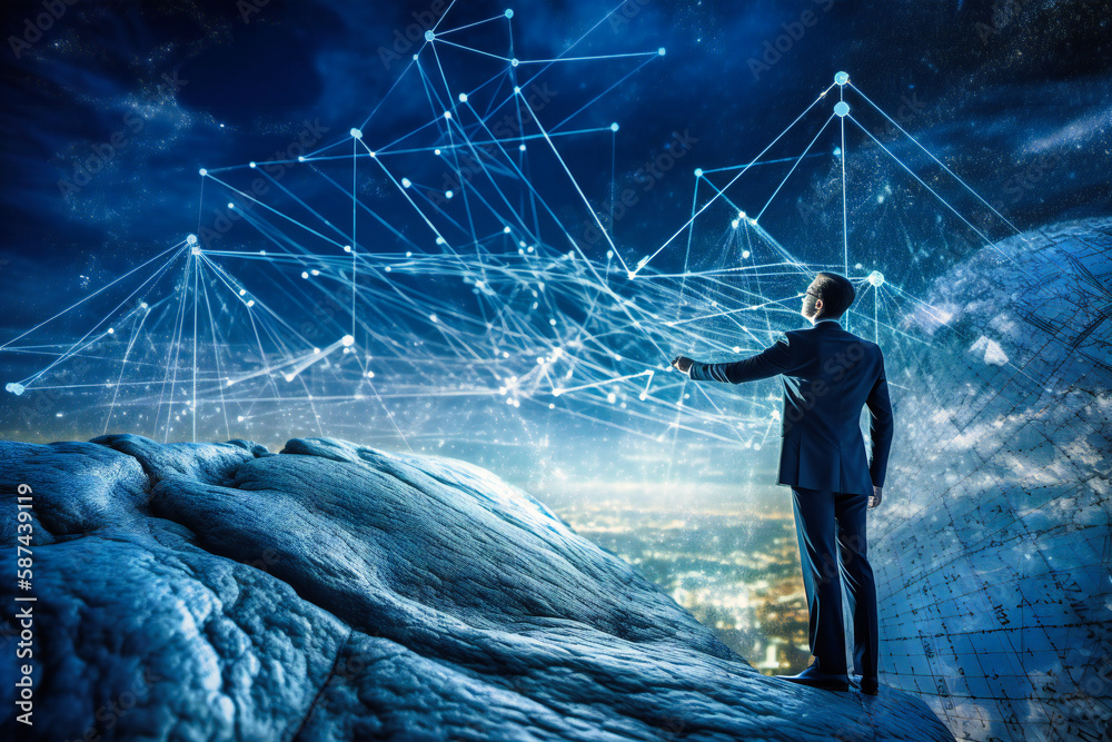 A businessman pointing to an upward arrow graph, symbolizing long-term ...