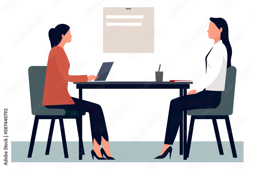 simplified flat vector art of two person doing interview in an office ...