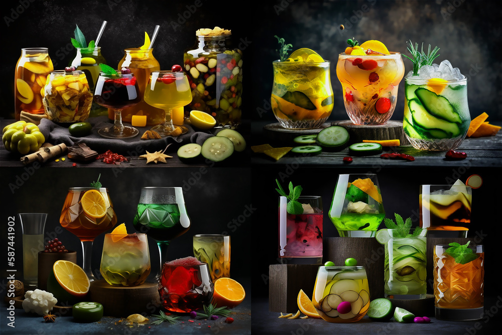 Collage of alcoholic and non-alcoholic drinks with the addition of ...