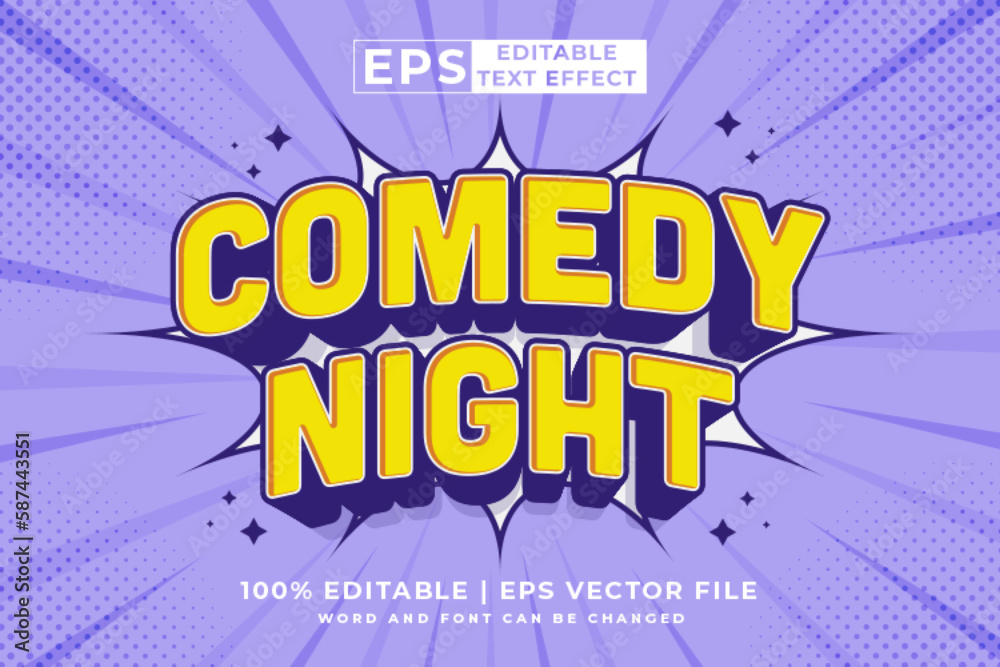 Editable text effect comedy night comic 3d cartoon style premium vector ...