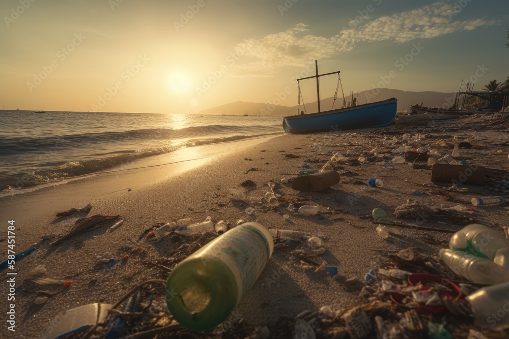 A powerful photo of a polluted beach, showcasing the devastating impact ...