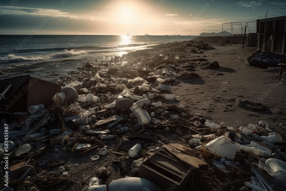A powerful photo of a polluted beach, showcasing the devastating impact ...