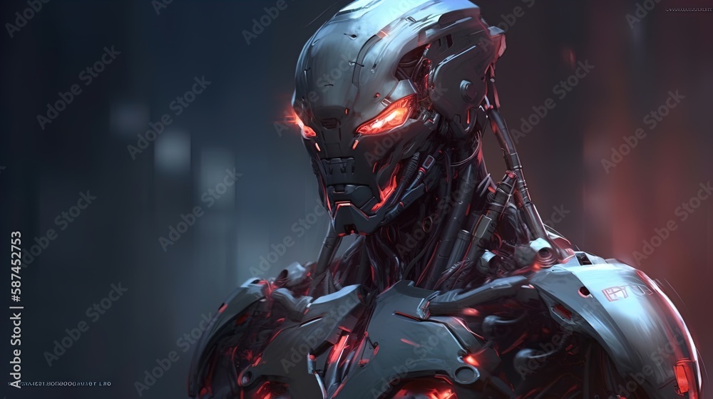 Futuristic Cyborg Soldier: Male Warrior with Advanced Armor and Red ...