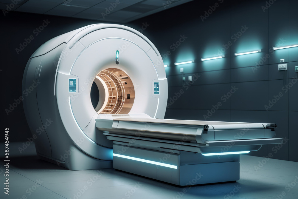 MRI scan machine, future medicine concept. AI generated, human enhanced ...