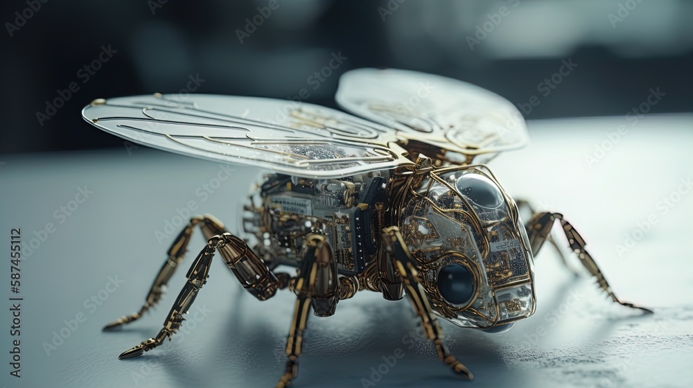 Transparent Robotic Insects: Cyborg Creatures with Gold Circuit Board ...