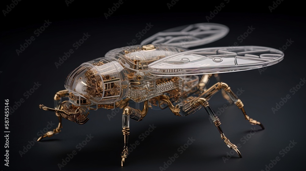 Transparent Robotic Insects: Cyborg Creatures with Gold Circuit Board ...