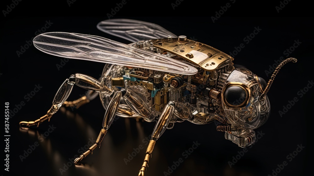 Transparent Robotic Insects: Cyborg Creatures with Gold Circuit Board ...