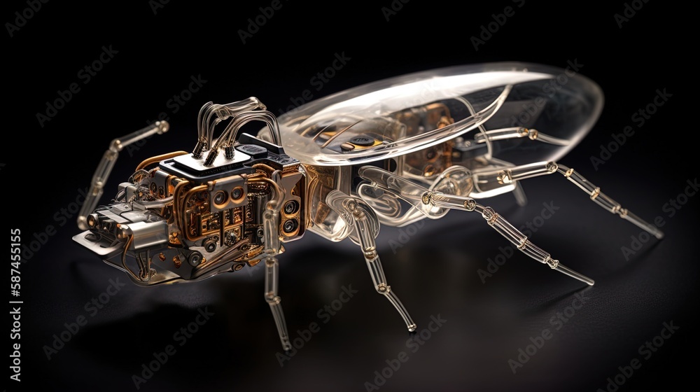 Transparent Robotic Insects: Cyborg Creatures with Gold Circuit Board ...