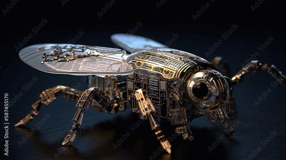 Transparent Robotic Insects: Cyborg Creatures with Gold Circuit Board ...
