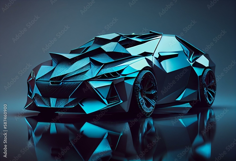 ภาพประกอบสต็อก a blue and black car with a shiny hood and hood vents on ...