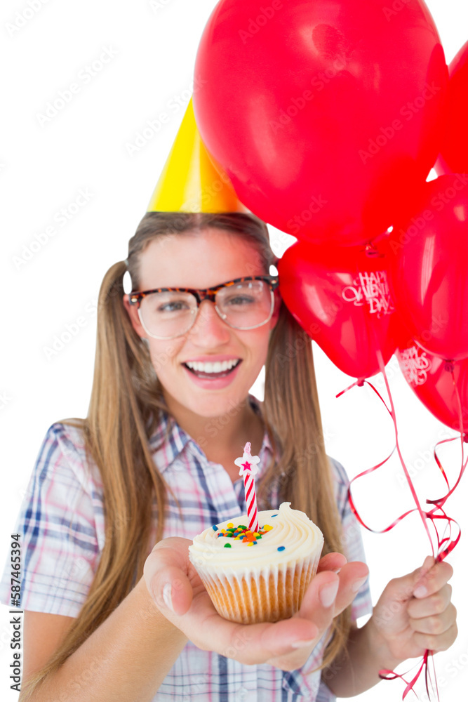Geeky hipster celebrating birthday party Stock Photo | Adobe Stock