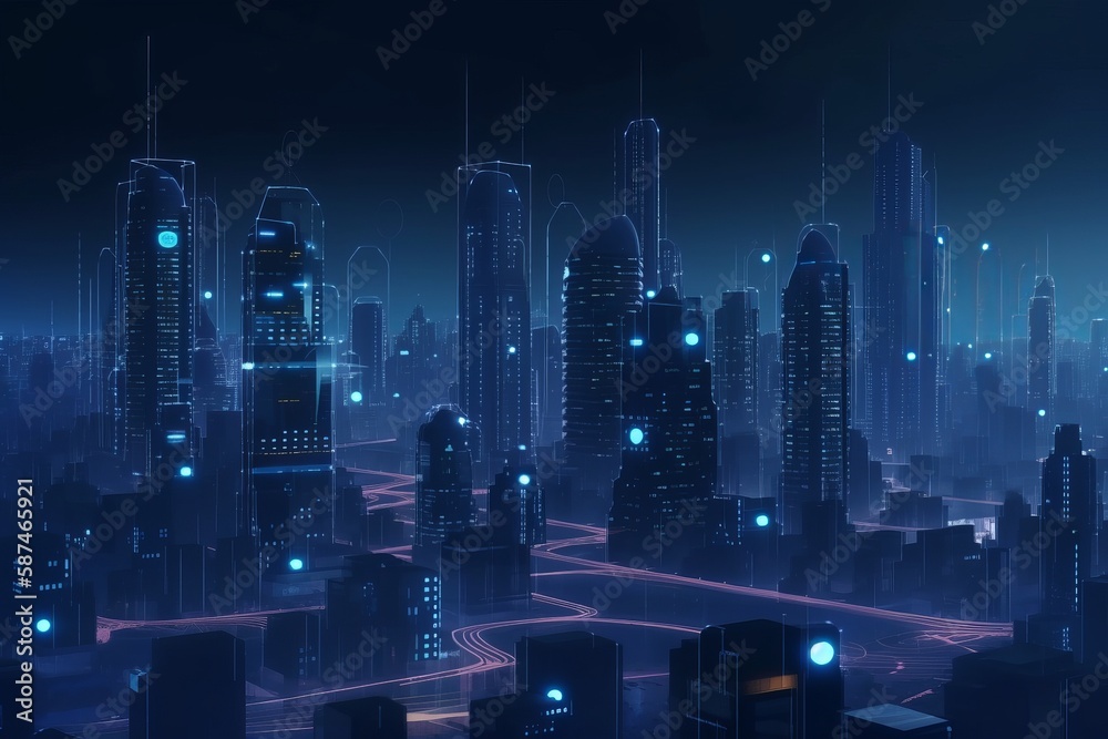 Hyper-detailed 8k illustration of a futuristic blockchain city skyline ...
