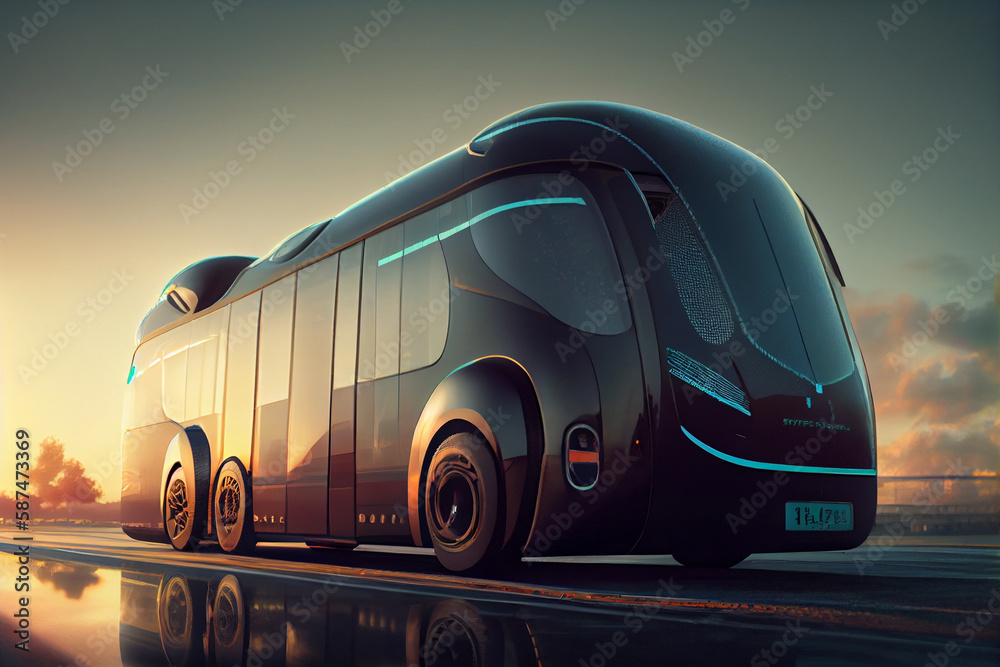Autonomous electric shuttle bus self driving on street, Smart vehicle ...