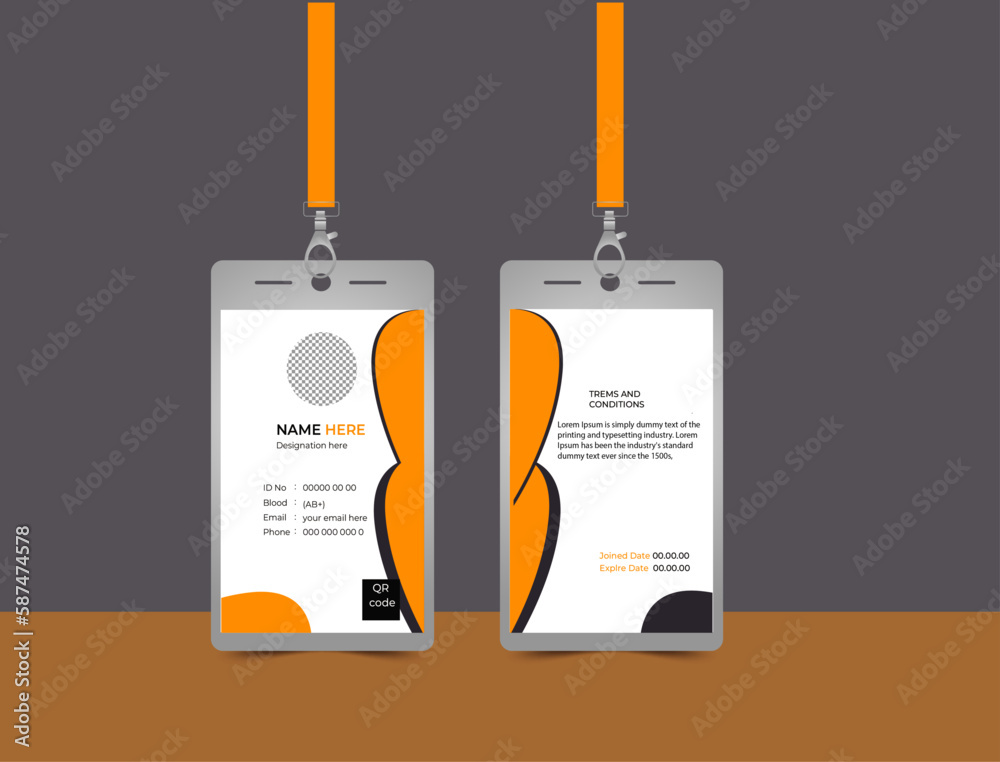 Vector id card template with clasp and lanyard. Blue and white color ...