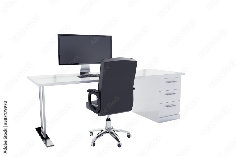 Empty office chair with computer on desk Stock Illustration | Adobe Stock
