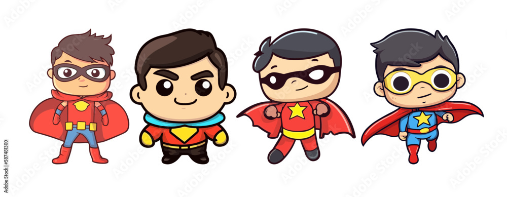 Cute cartoon superhero boy character illustration, sticker style ...