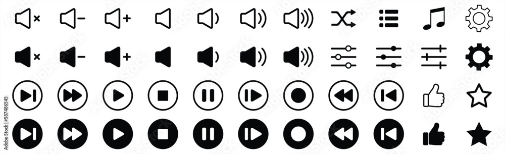 Media player icon. Media player icon transparent background. Play and pause buttons sign and ...