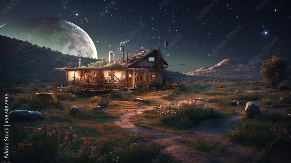 Farm in Outer Space in 8K created with generative ai technology Stock ...