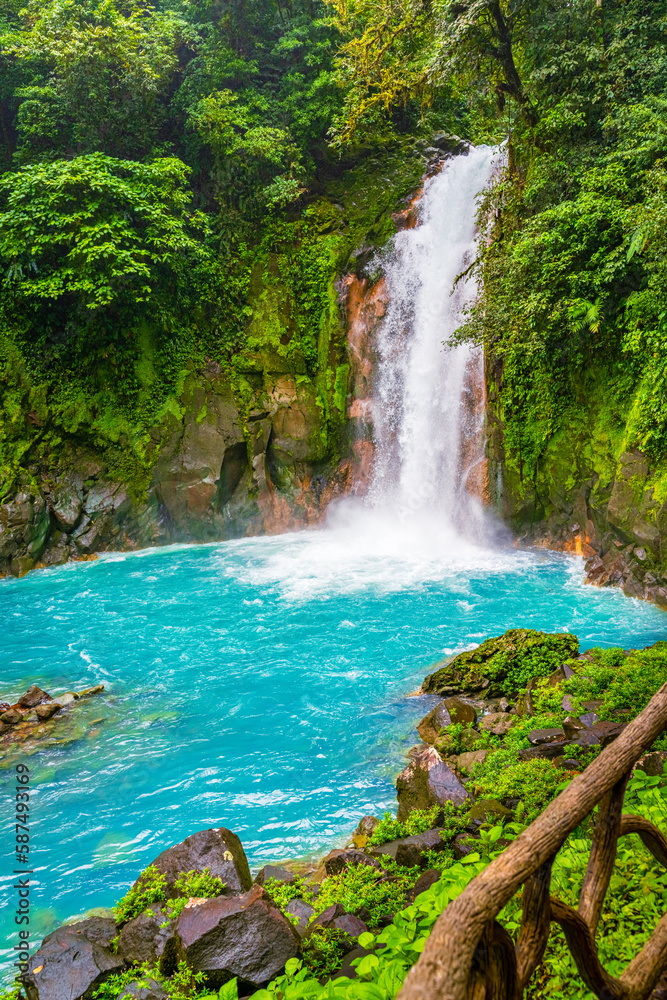 Rio Celeste Waterfall and pond in Tenorio Volcano National Park ...