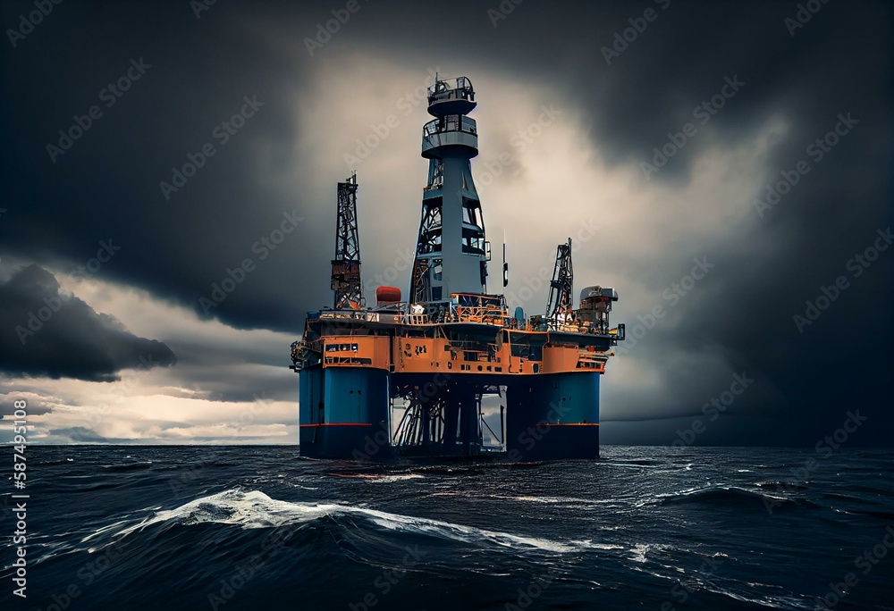 Panorama of Jack up drilling rig, semi submersible platform and supply ...