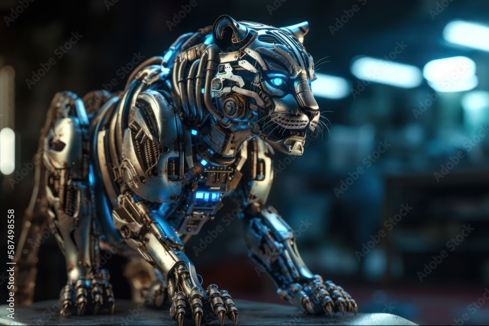 Blue Tiger Mechanical Robotic Creature Design Generative AI Stock ...