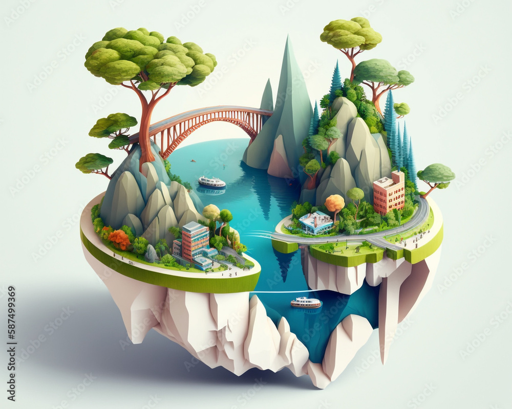 Ai generated illustration of beautiful fantasy paradise island, cartoon ...