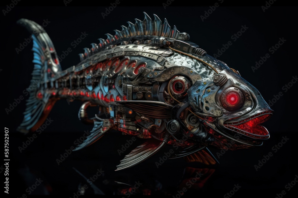 Red Fish Electronic Robotic Creature Portrait Generative AI Stock ...