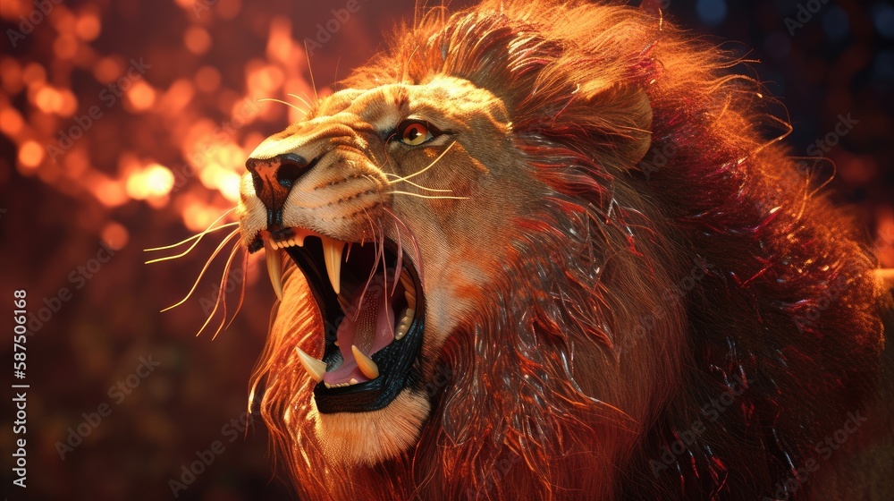 roaring mighty fantasy lion of fire. Created with generative AI. Stock ...