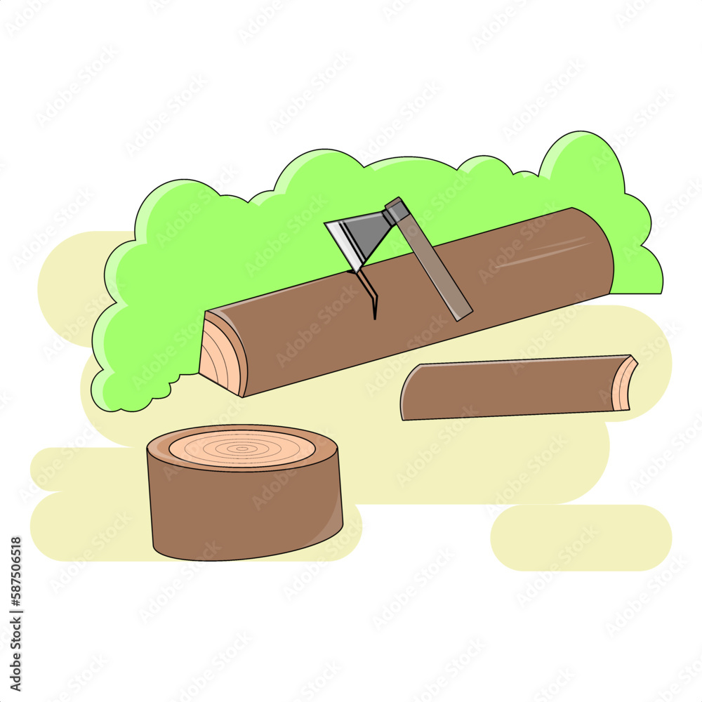 Tree felling using an axe. Vector showing a tree that has been felled ...