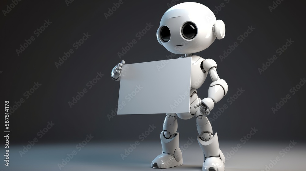 Cute Cartoon robot holding a Blank Sign. Created with Generative AI ...