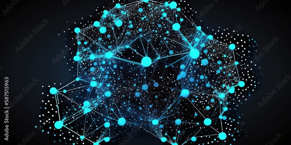 Abstract geometric shape formed from interconnected blue dots ...