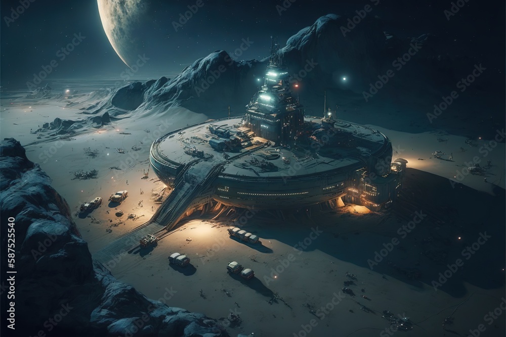 Top view scifi moon base with futuristic advance structure design on ...