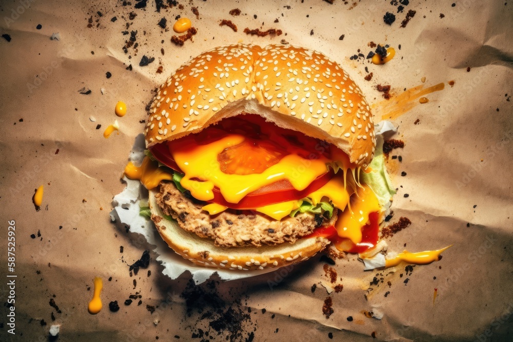Torn paper, ripped paper with hamburger, and tear effect. Through a ...
