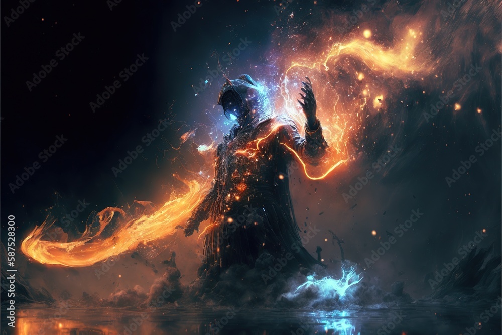 Battlemage in fantasy setting, powerful spell casting by sorcerer ...