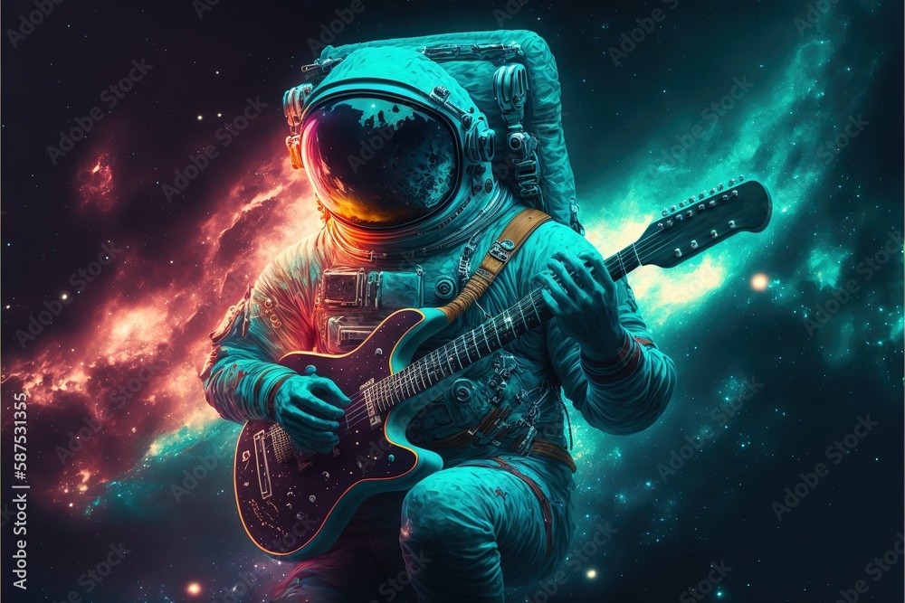 Contemporary abstract art of astronaut or spaceman floating in the ...