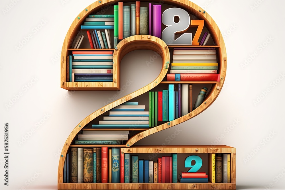 Number 2 two. Alphabet in the form of shelves with books isolated ...