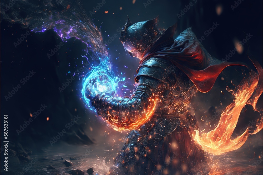 Battlemage in fantasy setting, powerful spell casting by sorcerer ...