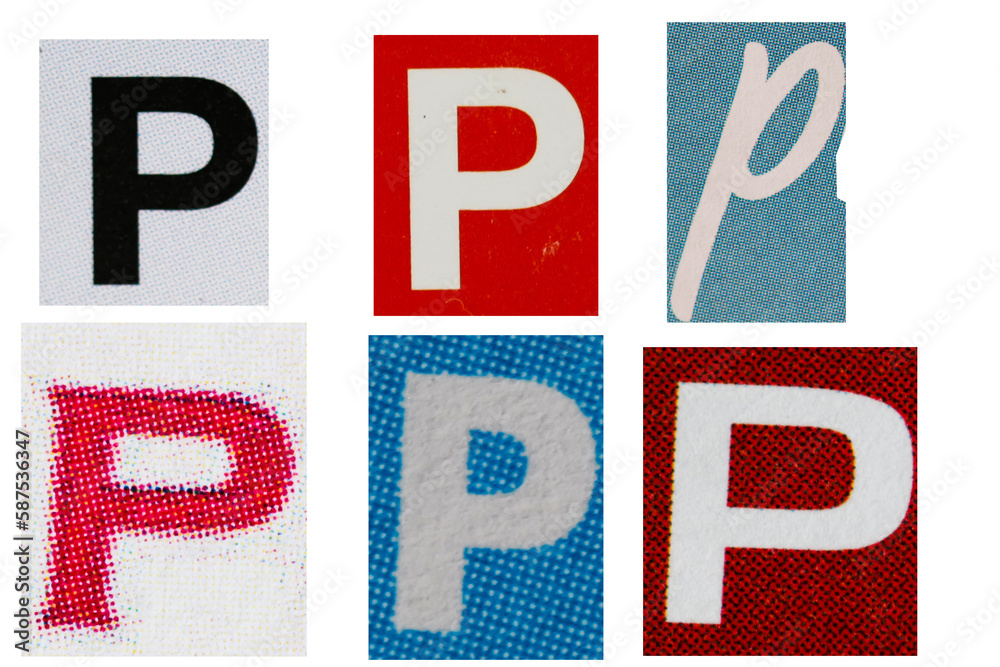 Letter p magazine cut out font, ransom letter, isolated collage ...
