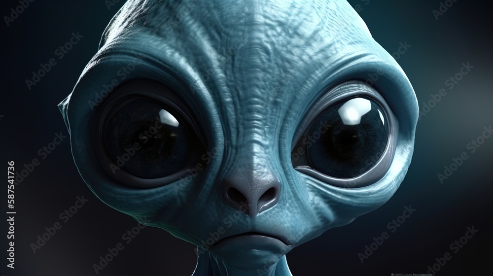 Light Blue Grey Alien with Big Head and Black Alien Eyes in 8K created ...