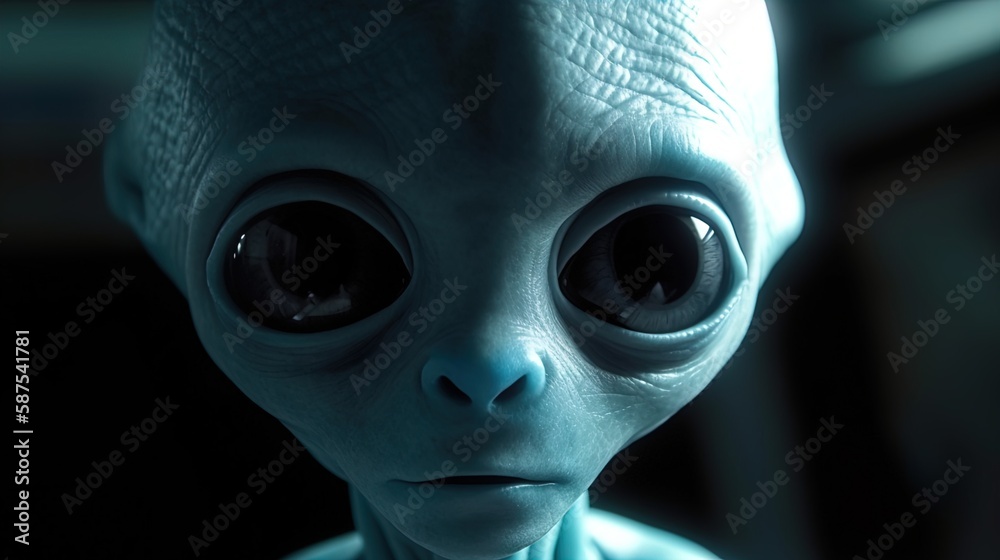 Light Blue Grey Alien with Big Head and Black Alien Eyes in 8K created ...