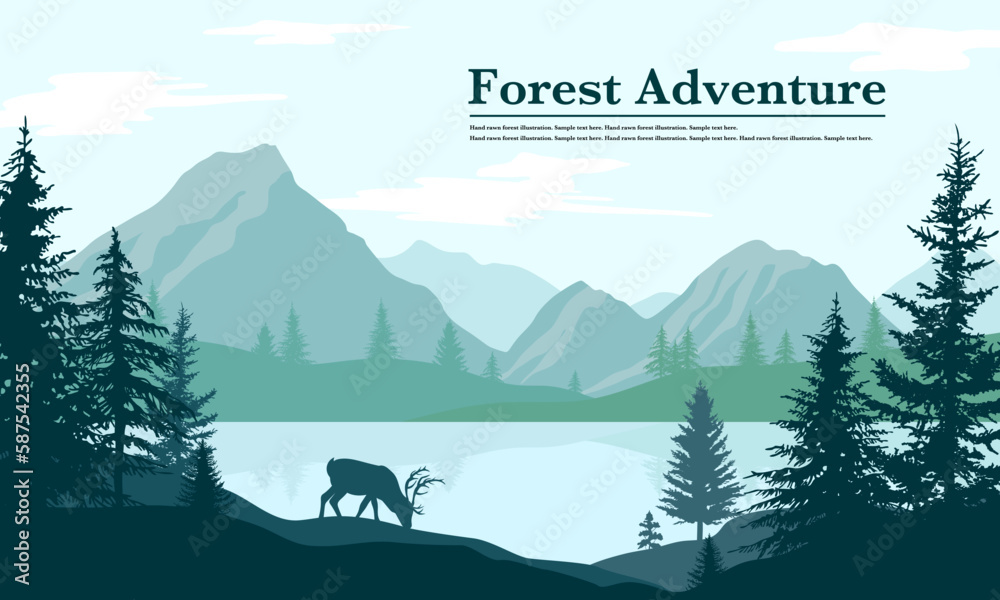 Mountain nature view vector illustration. Flat panorama view of ...