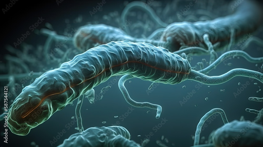 Helicobacter pylori in microscope. Bactreiias. generative ai Stock ...