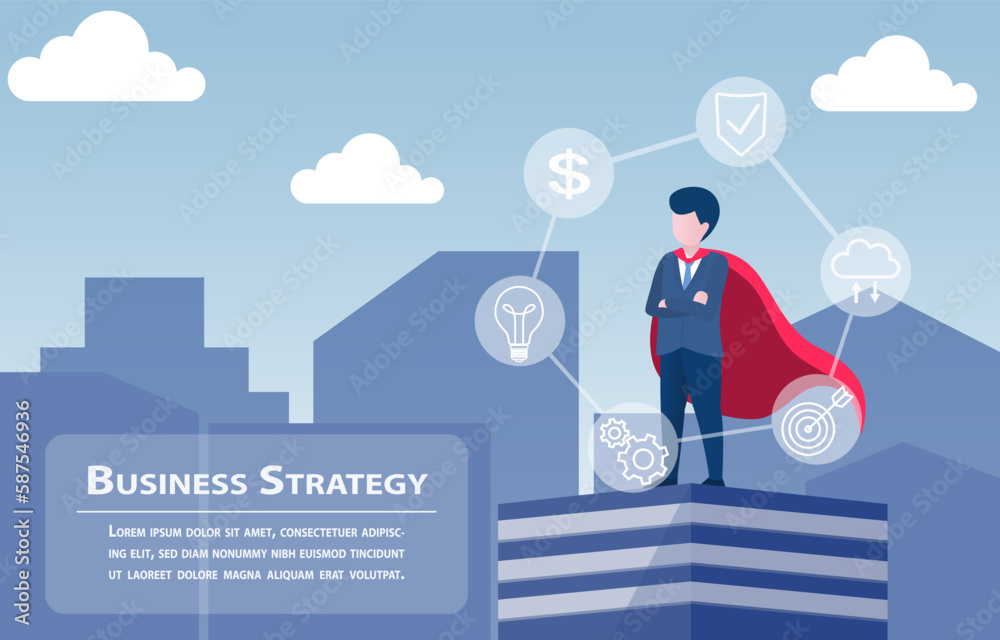 Business strategy concept. Super boss character represents leadership ...