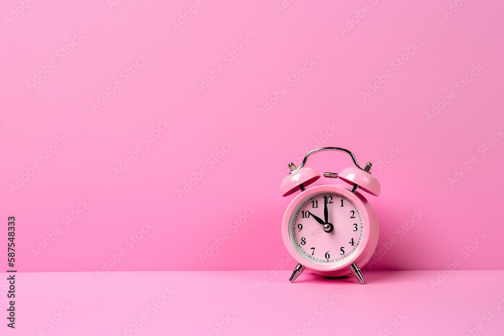 Pink alarm clock on a pink background with copy space. Created with ...