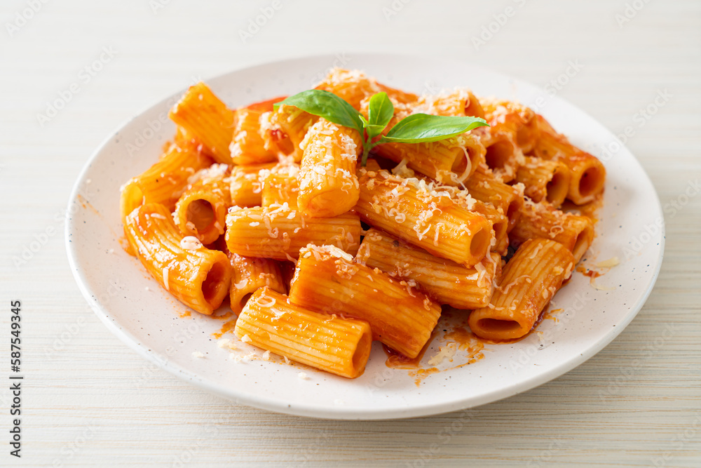 Rigatoni pasta with tomato sauce and cheese Stock Photo | Adobe Stock