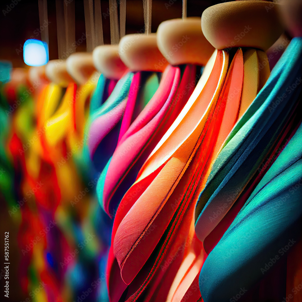 colorful ribbons hanging on a rack in front of a black background with ...