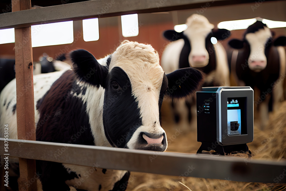 some cows in a pen with a camera attached to the cow's ear and an ...